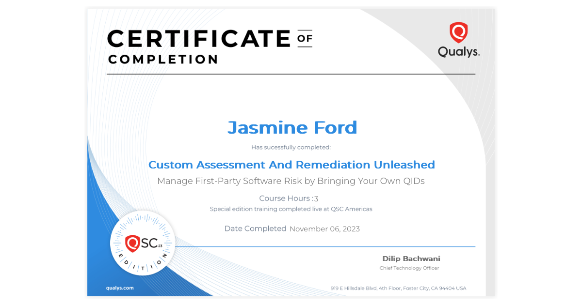 Jasmine Ford | QSC Americas - Custom Assessment And Remediation Unleashed | Qualys via Hyperstack